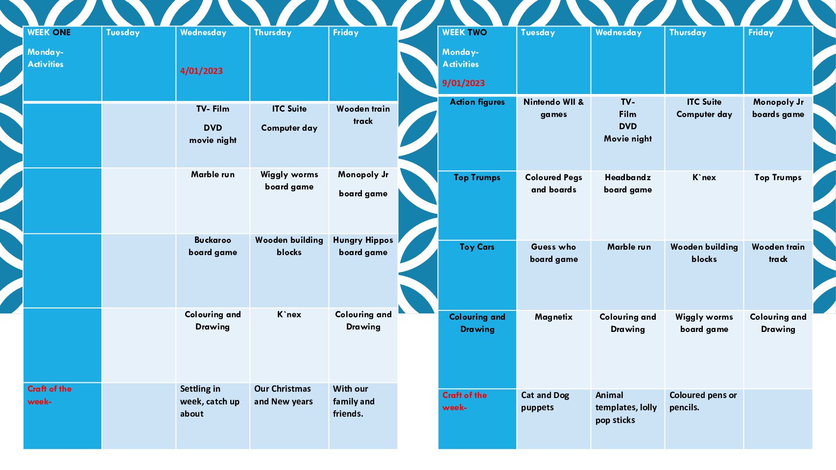 4 week activity rota ASC – Hensingham Primary School